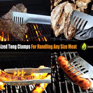 Cave Tools 17" Long Handle Stainless Steel Grill Tongs with Locking Bracket - BBQ Grill Accessories