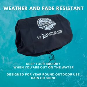 Heavy Duty Waterproof Barbeque Boat Grill Cover - Weather and Fade Resistant - Drawstring - Ideal for Boat Marine and Tabletop Use - by Bunker Up Fishin (Black)