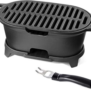 IronMaster M28 Hibachi Grill, Cast Iron Charcoal Grill, S'mores Maker Indoor, Portable Mini Grills for Tabletop, Camping, Outdoors, The Small Japanese Grill BBQ Cooking Surface 11" x 6.7 "