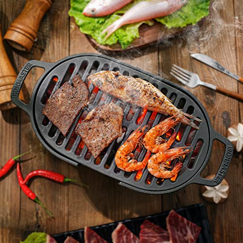 IronMaster M28 Hibachi Grill, Cast Iron Charcoal Grill, S'mores Maker Indoor, Portable Mini Grills for Tabletop, Camping, Outdoors, The Small Japanese Grill BBQ Cooking Surface 11" x 6.7 "