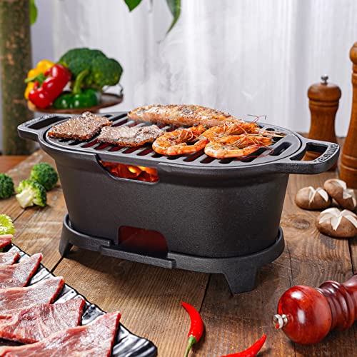 IronMaster M28 Hibachi Grill, Cast Iron Charcoal Grill, S'mores Maker Indoor, Portable Mini Grills for Tabletop, Camping, Outdoors, The Small Japanese Grill BBQ Cooking Surface 11" x 6.7 "