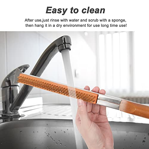 Pizza Oven Brush with Scraper and Ergonomic Silicone Handle, Keeps Your Oven Spotless, Portable Brass Bristles Pizza Stone Brush, Come with Installation Tool, Outdoor Pizza Oven Accessories