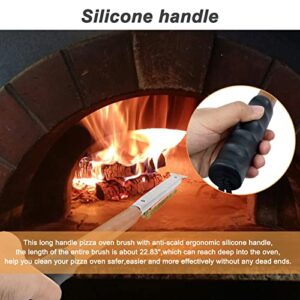 Pizza Oven Brush with Scraper and Ergonomic Silicone Handle, Keeps Your Oven Spotless, Portable Brass Bristles Pizza Stone Brush, Come with Installation Tool, Outdoor Pizza Oven Accessories