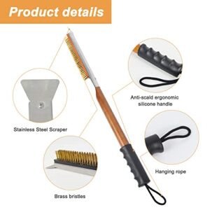 Pizza Oven Brush with Scraper and Ergonomic Silicone Handle, Keeps Your Oven Spotless, Portable Brass Bristles Pizza Stone Brush, Come with Installation Tool, Outdoor Pizza Oven Accessories