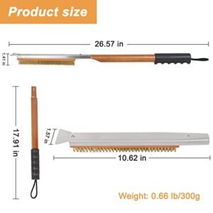 Pizza Oven Brush with Scraper and Ergonomic Silicone Handle, Keeps Your Oven Spotless, Portable Brass Bristles Pizza Stone Brush, Come with Installation Tool, Outdoor Pizza Oven Accessories