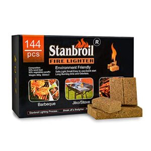 stanbroil 144 pcs squares natural charcoal fire starters super fast lighting perfect for barbecue grills, smokers, wood stove,campfires and outdoor fireplaces