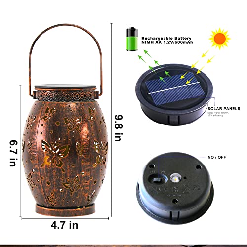 2 Pack Solar Lanterns Butterfly Hanging Solar Outdoor Lights Solar Powered Patio Lights Decorative for Garden Yard Table Women Gifts