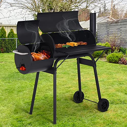 Charcoal Grills 43 Inch Outdoor BBQ Grill Portable Camping Grill Charcoal Smoker with Wheels for 6-10 People Outdoor Camping, Picnics, Patio and Backyard Cooking, Black