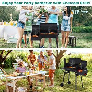 Charcoal Grills 43 Inch Outdoor BBQ Grill Portable Camping Grill Charcoal Smoker with Wheels for 6-10 People Outdoor Camping, Picnics, Patio and Backyard Cooking, Black