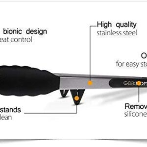 GEEKHOM Silicone Melt Proof 600F Heat Resistant Spatulas Set & Tongs 2pack 9“+12” Silicone Tips Cooking Tongs