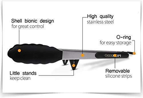 GEEKHOM Silicone Melt Proof 600F Heat Resistant Spatulas Set & Tongs 2pack 9“+12” Silicone Tips Cooking Tongs