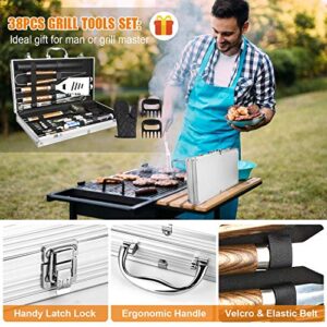 Cifaisi BBQ Grill Accessories Set, 38Pcs Stainless Steel Grill Tools Grilling Accessories with Aluminum Case, Thermometer, Grill Mats for Camping/Backyard Barbecue, Grill Utensils Set for Men Women