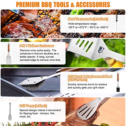 Cifaisi BBQ Grill Accessories Set, 38Pcs Stainless Steel Grill Tools Grilling Accessories with Aluminum Case, Thermometer, Grill Mats for Camping/Backyard Barbecue, Grill Utensils Set for Men Women