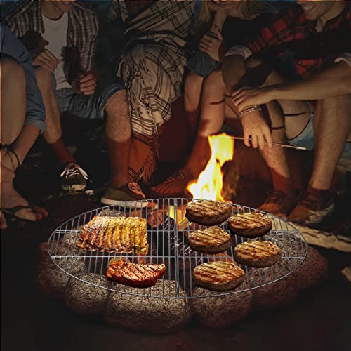 VEVOR Fire Pit Grates, Foldable Round Cooking Grate, Stainless Steel Tight Grid Campfire BBQ Grill with Portable Handle for Outdoor Picnic Party & Gathering, Silver (36 inch-With Handle)