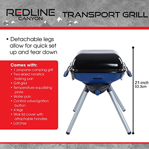 Redline Canyon Camping Grill 3 in 1 Portable Gas Stove 7,000 BTUs Propane Grill Camping Grill Grid and 2-Sided Baking Pan with Wok