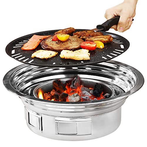 Multifunctional Charcoal Barbecue Grill 40cm Household Korean BBQ Grill Stainless Steel Non-stick Charcoal Stove (40cm)