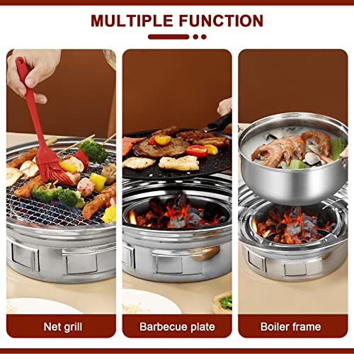 Multifunctional Charcoal Barbecue Grill 40cm Household Korean BBQ Grill Stainless Steel Non-stick Charcoal Stove (40cm)