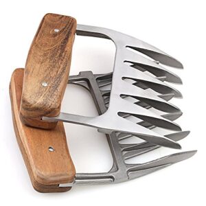 1easylife metal meat shredder claws, 18/8 stainless steel meat forks with wooden handle for shredding, pulling, handing, lifting & serving pork, turkey, chicken, brisket