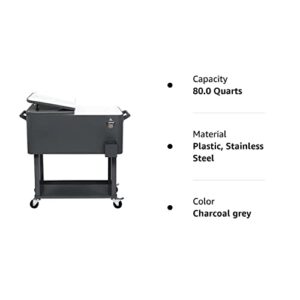 Outvita 80 Quart Rolling Ice Chest, Portable Bar Drink Cooler with Catch Basin, Bottom Storage Tray and Bottle Opener for Patio Party BBQ Beach Activities (Dark Gray)