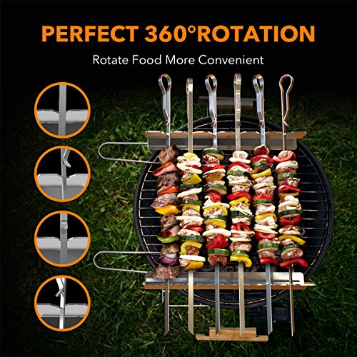 Barbecue Skewer, BearMoo 17” Stainless Steel Shish Kabob Skewers – 0.35” Width Flat BBQ Metal Skewers for Grilling  (Set of 6 Skewers + 2 Grill Racks + 1 Handy Storage)