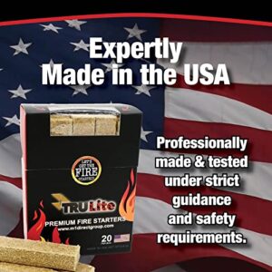 TRULite Premium Fire Starters, 20 Piece Box, USA Made, Ideal for Quickly, Safely & Naturally Lighting All Types of Grills, Bonfires, Fire Pits, Fireplaces, Wood Stoves, & Campfires!