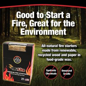 TRULite Premium Fire Starters, 20 Piece Box, USA Made, Ideal for Quickly, Safely & Naturally Lighting All Types of Grills, Bonfires, Fire Pits, Fireplaces, Wood Stoves, & Campfires!