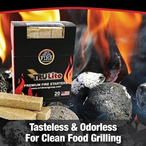 TRULite Premium Fire Starters, 20 Piece Box, USA Made, Ideal for Quickly, Safely & Naturally Lighting All Types of Grills, Bonfires, Fire Pits, Fireplaces, Wood Stoves, & Campfires!