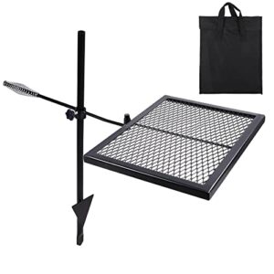 redcamp swivel campfire grill heavy duty steel grate, over fire camp grill with carrying bag for outdoor open flame cooking