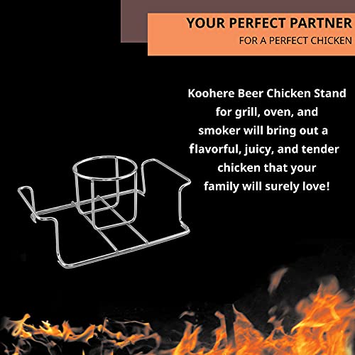 Koohere Beer Can Chicken Holder for Grill and Smoker, Premium Grade Stainless Steel Beer Chicken Stand with Handle