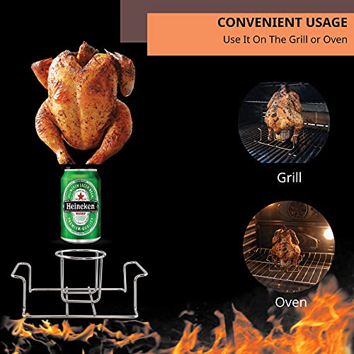 Koohere Beer Can Chicken Holder for Grill and Smoker, Premium Grade Stainless Steel Beer Chicken Stand with Handle