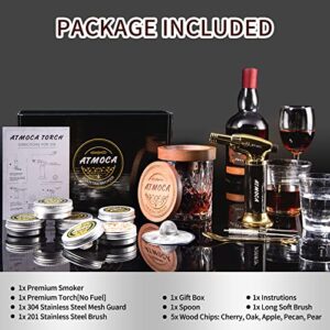 ATMOCA Cocktail Smoker Kit with Torch, Whiskey and Bourbon Smoker Kit with 5 Kinds of Wood Chips, Old Fashioned Drink Smoker Kit and Whiskey Smoker Infuser Kit (No Butane)