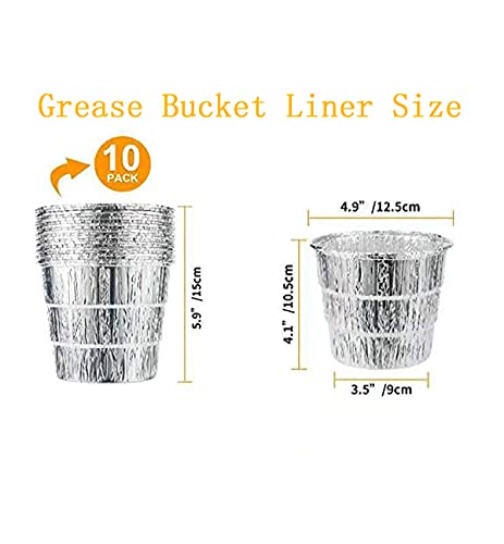 BBQ Pellet Smoker Grill Black Grease Drip Metal Bucket with 10 Pack Disposable Foil Liner for Traeger Grills Wood Pellet Models, for Camp Chef, for Louisiana, for Pit Boss Wood Pellet Grills