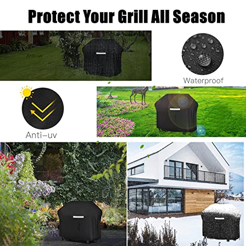 Grill Cover 58 Inch Gas-BBQ Grill Cover Outdoor Waterproof, Weather Resistant, Anti-UV, Rip-Proof, Fade Resistant, Dust, Barbecue Cover and Gas Grill Covers for Weber,Char Broil,Nexgrill Grills,etc.