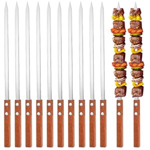 elesunory 12pcs 16 inch stainless steel barbecue skewers, flat metal bbq kebab skewers, long kebab skewers barbecue skewers with anti-scald wood handle for meat shrimp chicken vegetable