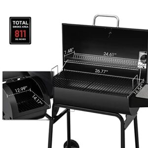 Royal Gourmet CC1830M 30-Inch Barrel Charcoal Grill with Offset Smoker, 811 Square Inches, Outdoor Backyard, Patio and Parties, Black