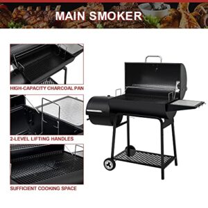 Royal Gourmet CC1830M 30-Inch Barrel Charcoal Grill with Offset Smoker, 811 Square Inches, Outdoor Backyard, Patio and Parties, Black