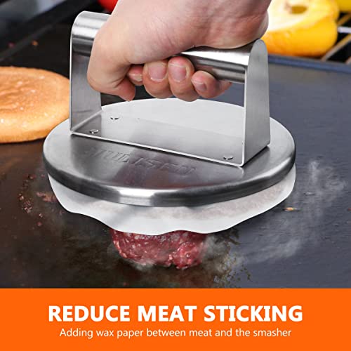 HULISEN Stainless Steel Smashed Burger Press, 6 Inch Round Burger Smasher, Griddle Hamburger Press, Non Stick Grill Press for BBQ Flat Top Griddle Cooking, Griddle Accessories Kit, Gift Package