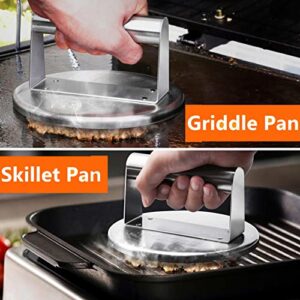 HULISEN Stainless Steel Smashed Burger Press, 6 Inch Round Burger Smasher, Griddle Hamburger Press, Non Stick Grill Press for BBQ Flat Top Griddle Cooking, Griddle Accessories Kit, Gift Package