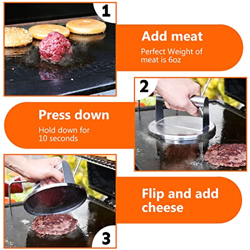 HULISEN Stainless Steel Smashed Burger Press, 6 Inch Round Burger Smasher, Griddle Hamburger Press, Non Stick Grill Press for BBQ Flat Top Griddle Cooking, Griddle Accessories Kit, Gift Package