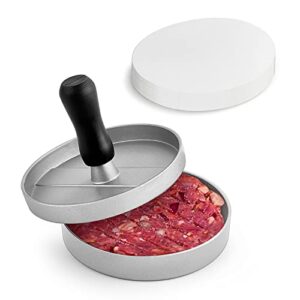 hasteel aluminum burger press, smash hamburger press with 60 waxed papers, non stick burger patty maker mold for stuffed ground beef/sliders/sausage/veggie/salmon patties bbq, dishwasher safe-1pcs