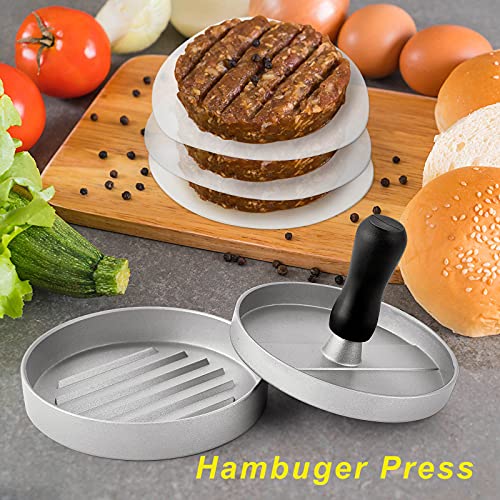 HaSteeL Aluminum Burger Press, Smash Hamburger Press with 60 Waxed Papers, Non Stick Burger Patty Maker Mold for Stuffed Ground Beef/Sliders/Sausage/Veggie/Salmon Patties BBQ, Dishwasher Safe-1PCS