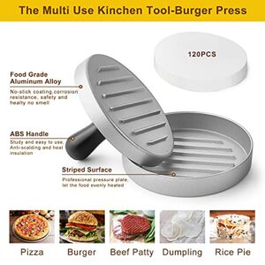 HaSteeL Aluminum Burger Press, Smash Hamburger Press with 60 Waxed Papers, Non Stick Burger Patty Maker Mold for Stuffed Ground Beef/Sliders/Sausage/Veggie/Salmon Patties BBQ, Dishwasher Safe-1PCS