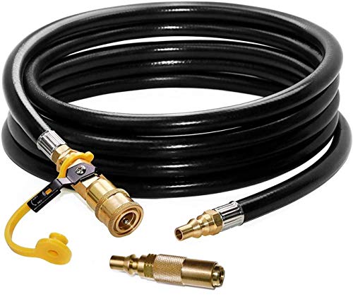 DOZYANT 12ft RV Propane Quick Connect Hose and Conversion Fitting for Blackstone 17inch and 22inch Table Top Griddle - 1/4 inch Safety Shutoff Valve & Male Full Flow Plug