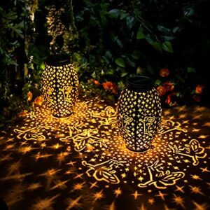 goodme solar lanterns outdoor 2 pack solar garden lanterns waterproof,great gift ideal,led hanging lanterns solar powered decorative retro metal lights for table patio yard pathway