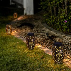 GOODME Solar Lanterns Outdoor 2 Pack Solar Garden Lanterns Waterproof,Great Gift Ideal,LED Hanging Lanterns Solar Powered Decorative Retro Metal Lights for Table Patio Yard Pathway