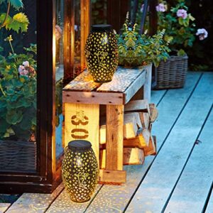 GOODME Solar Lanterns Outdoor 2 Pack Solar Garden Lanterns Waterproof,Great Gift Ideal,LED Hanging Lanterns Solar Powered Decorative Retro Metal Lights for Table Patio Yard Pathway