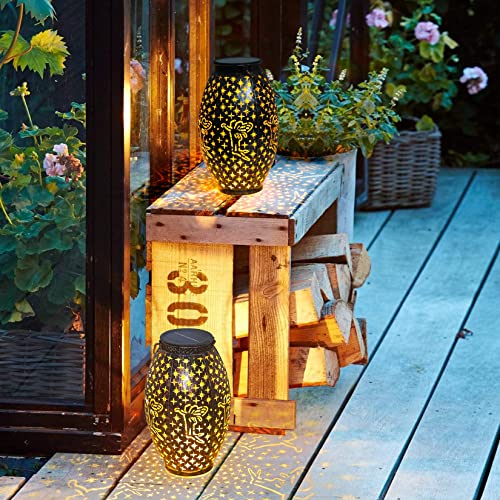 GOODME Solar Lanterns Outdoor 2 Pack Solar Garden Lanterns Waterproof,Great Gift Ideal,LED Hanging Lanterns Solar Powered Decorative Retro Metal Lights for Table Patio Yard Pathway