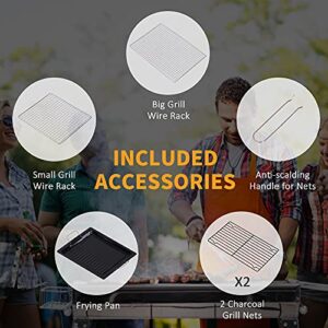 Outsunny Portable Folding Charcoal BBQ Grill Stainless Steel Camp Picnic Cooker with Grill Pan Storage Shelf Hooks