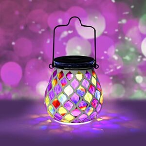 mosaic solar lanterns – solar hanging lanterns outdoor waterproof solar table lights for garden, patio, party, yard, outdoor decor (diamond)