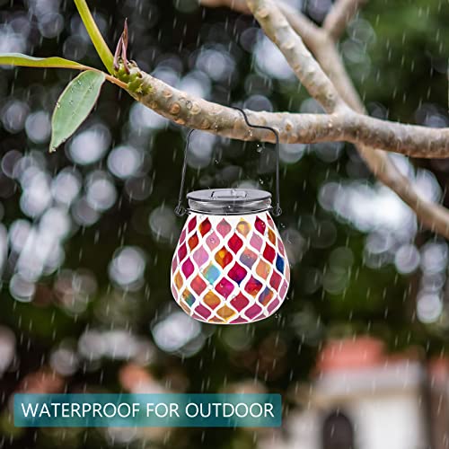 Mosaic Solar Lanterns - Solar Hanging Lanterns Outdoor Waterproof Solar Table Lights for Garden, Patio, Party, Yard, Outdoor Decor (Diamond)